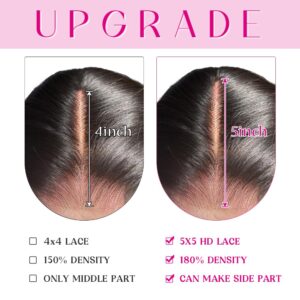 shefleek 5x5 HD Lace Closure Wigs Human Hair Glueless Wigs Human Hair Pre Plucked 180% Density 5x5 Body Wave Closure Wig Brazilian Human Hair Wigs for Black Women 20 inch