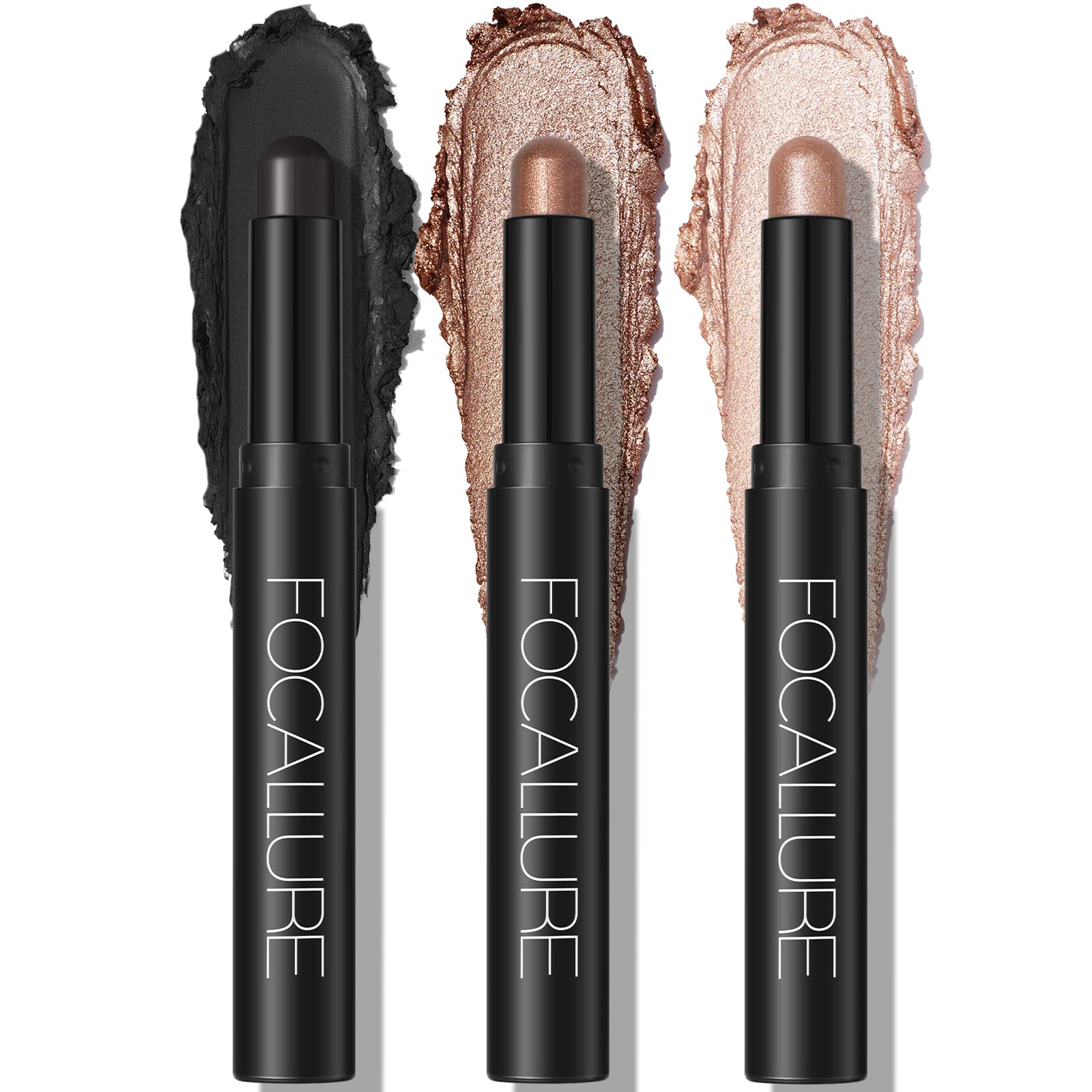 FOCALLURE 3 Pcs Cream Eyeshadow Stick,Shimmer Eyeshadow Pencil Crayon,High Pigmented Crease-proof Eye Shadow Brightener Stick Sets,Long Lasting Eye Shadow Highlighter Stick Makeup,Coral Sea