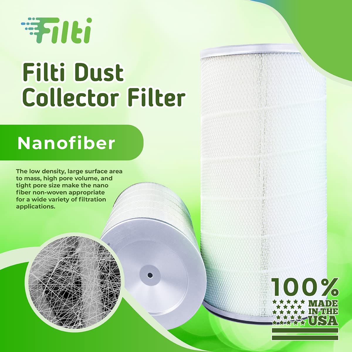 Filti Dust Collector Replacement Filter - 12.75 x 8.48 x 26 - Nano FR - Open/Closed MERV 15