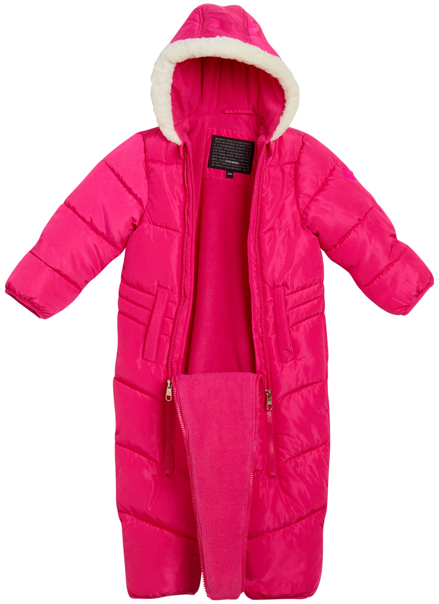 Steve Madden Baby Girls’ Pram Snowsuit – Sherpa Lined Snow Pram Bunting (3-24M), Size 12 Months, Mauve Pink Blush