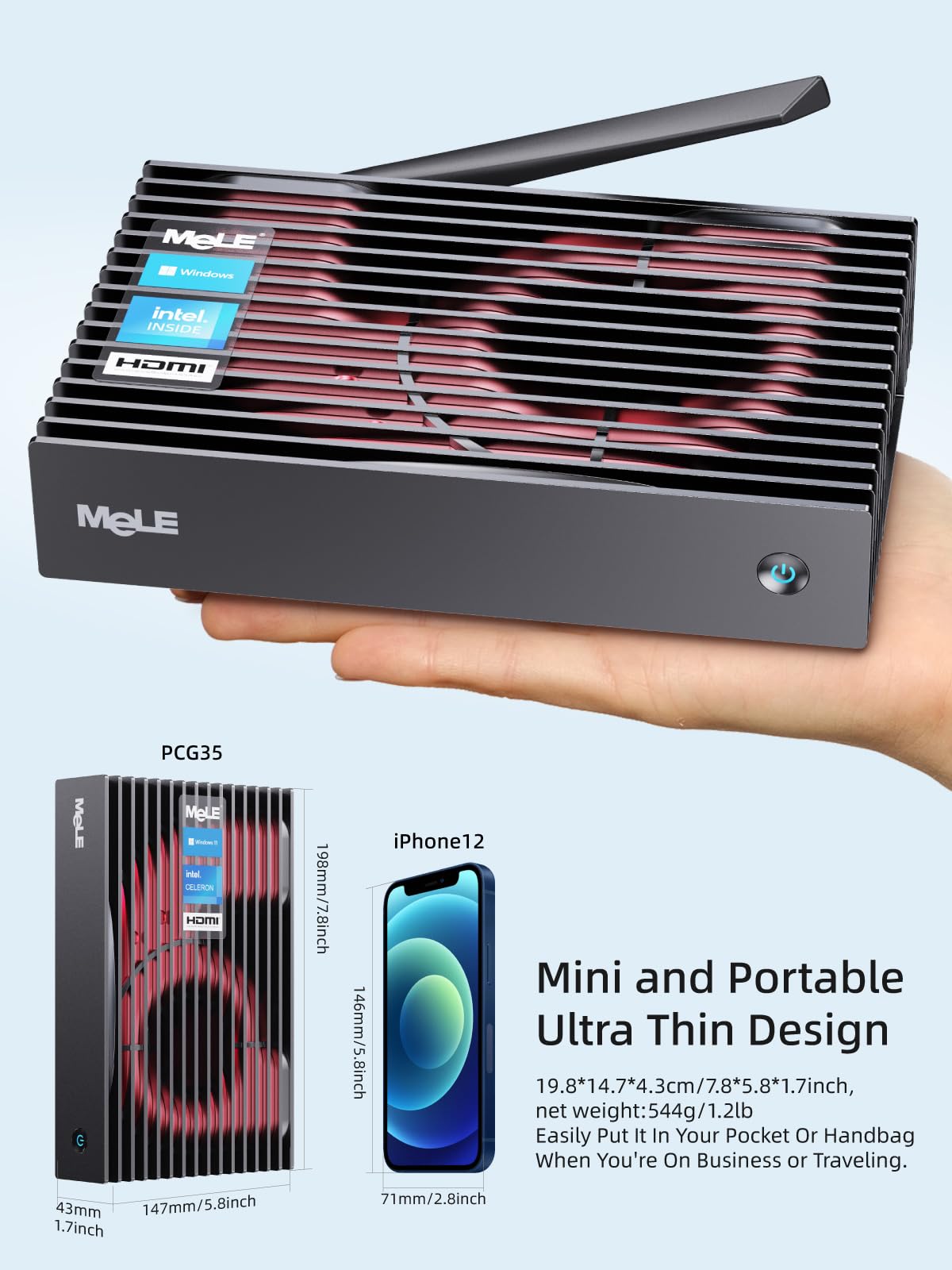 MeLE Fanless Mini PC Computer PCG35 J4125 8GB 128GB Windows-11-Pro Micro PC Support M.2 NVMe SSD 2.5" HDD/SSD 2X HDMI 4K +1x VGA Triple Display WiFi 6 Gigabit Ethernet BT5.2 on Business Office Home