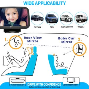 BB Sheep Baby Car Mirror for Back Seat Rear Facing - Shatterproof 360° infant Car Seat Mirror With Wide Angle Lens View, Crash Tested and Certified for Safety