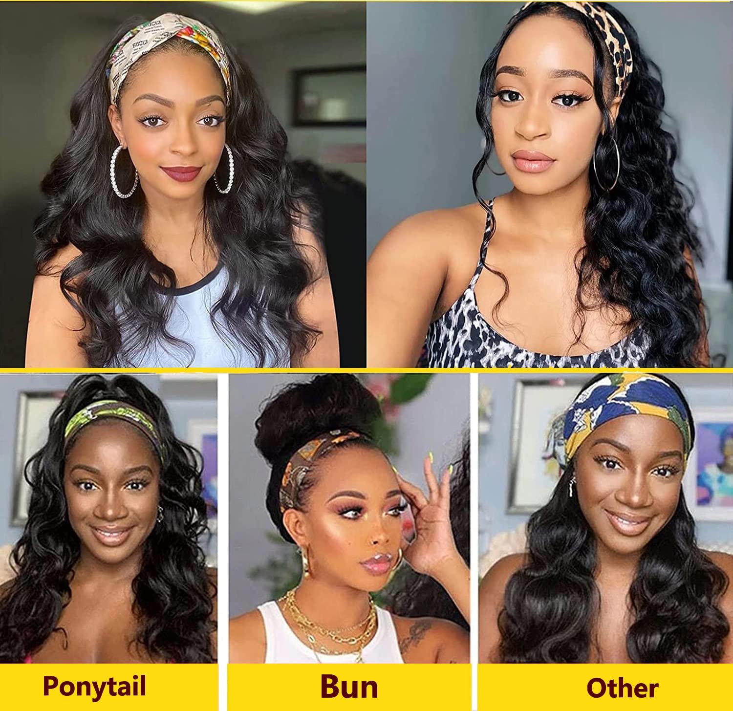 Headband Wigs for Black Women Human Hair 18 Inch Glueless Body Wave Headband Wig Human Hair 100% Brazilian Virgin Hair Machine Made Head band Wig 150% Density