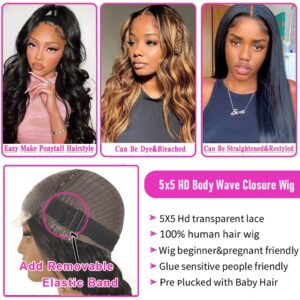 shefleek 5x5 HD Lace Closure Wigs Human Hair Glueless Wigs Human Hair Pre Plucked 180% Density 5x5 Body Wave Closure Wig Brazilian Human Hair Wigs for Black Women 20 inch