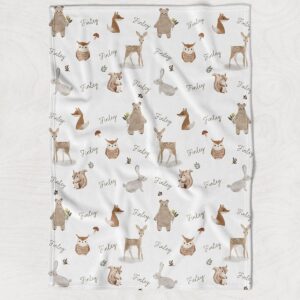 Stork Wares Boho Woodland Animals Unisex Baby Swaddle Blanket, White, 30x40'' (BB342)