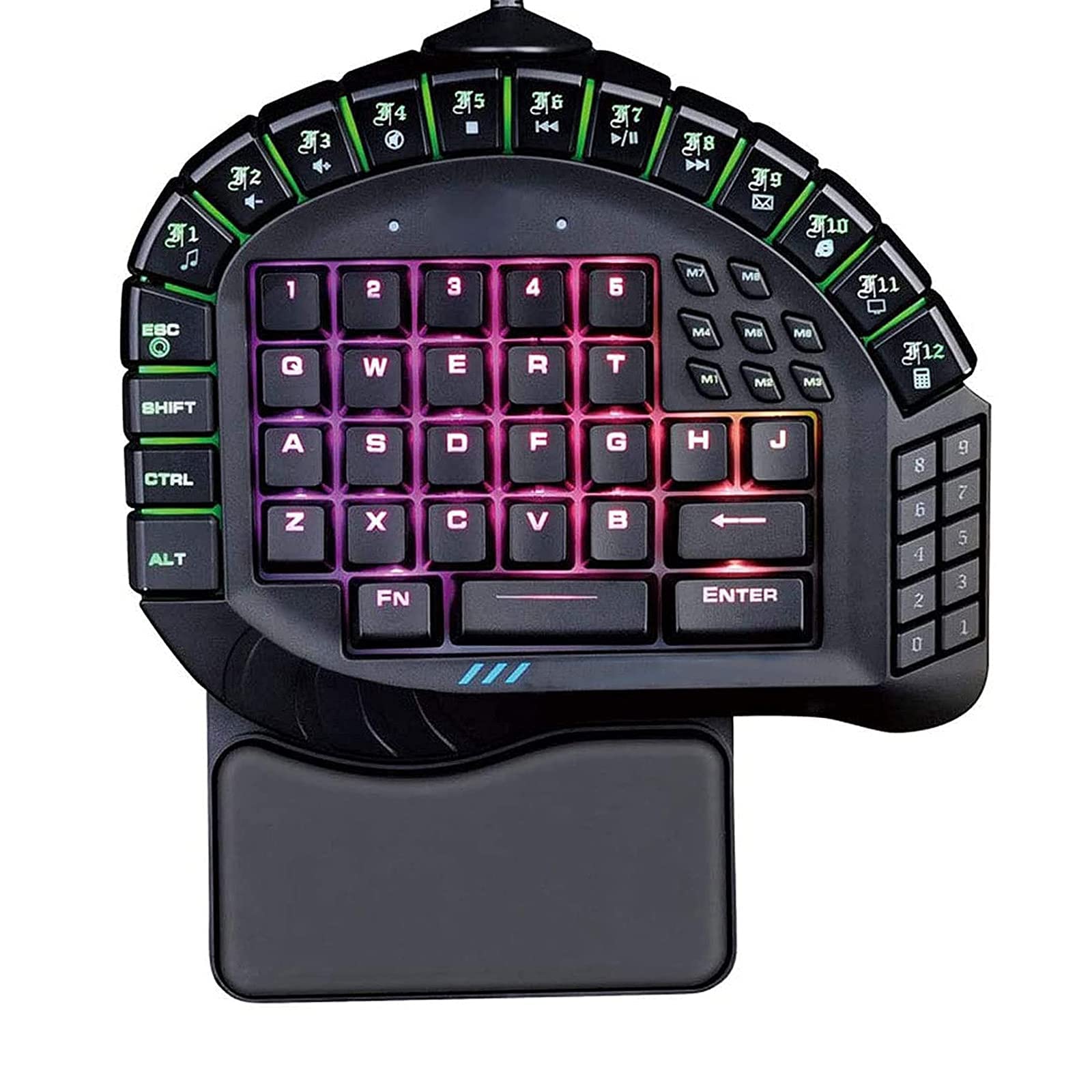 CNGY One Handed Mechanical Gaming Keyboard Portable 60 Keys Keypad, Single Gamer Controller With Wrist Rest for Computer/PC/Laptop