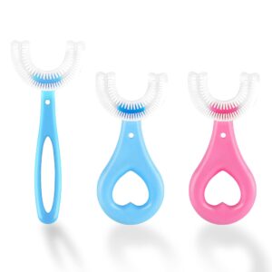 kidszz kids u-shaped toothbrush, (2-6 years) toddler manual training toothbrush food-grade soft silicone brush head 360 ° oral teeth cleaning design (3pcs)