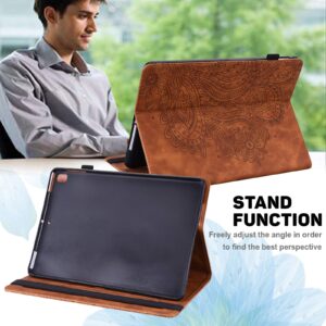 UUcovers for Kindle Fire HD 10 Case 9th/7th/5th Generation 10.1 Inch (2019/2017/2015) with Pencil Holder/Elastic Band/Stand/Magnetic Folio Embossed PU Leather Shockproof Cover, Brown Peacock Flower