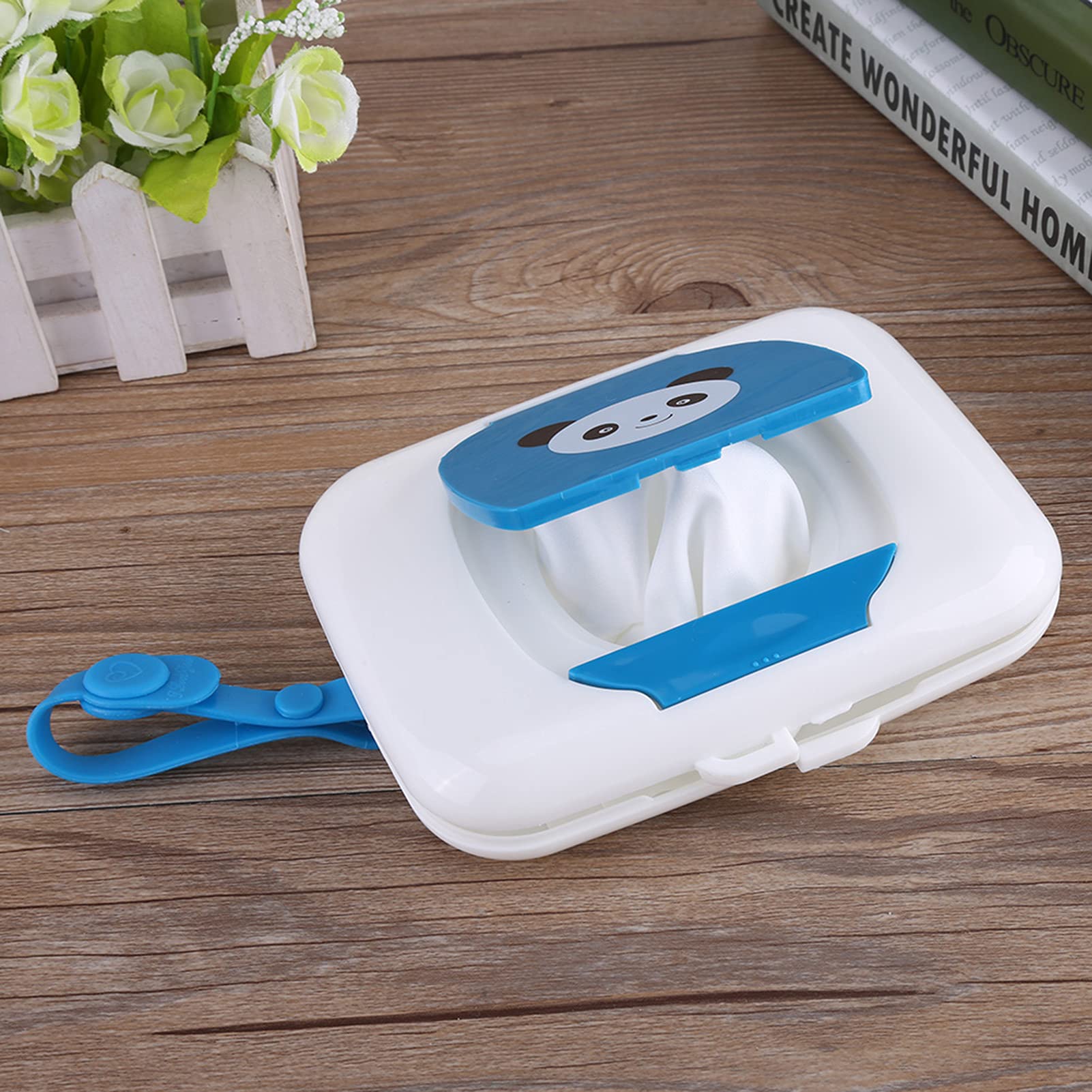 Baby Wet Tissue Box, Eco‑Friendly Odourless Convenient Usage Baby Wipes Dispenser Wet Wipes Case for Outdoor Travel(Blue Panda)