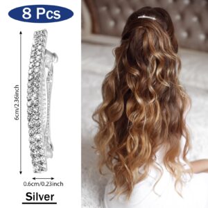 8 Pieces Rhinestone Hair Barrettes Bling Silver Hair Clips Metal Spring Hair Grip Clips Two Row Rhinestone Hair Clips Rhinestone Hair Pin Hair Jewelry Accessories Crystal Clips for Women