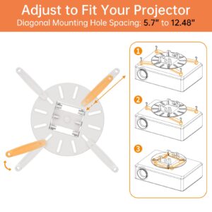 JOY worker Universal Projector Ceiling Mount Bracket Holder Fits Flat or Sloped Ceiling, Full Motion Projector Mount with Extending Arms for Home and Office, White