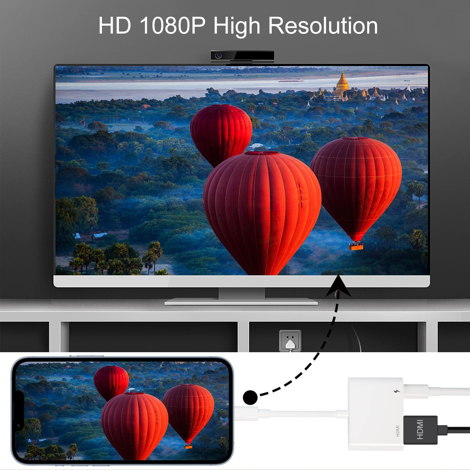 HDMI Adapter for iPhone to TV,iPad to HDMI,1080P HD Digital AV Adapter(No Need Power) Video & Audio Sync Screen Connector Compatibility with iPhone 14/13/12/11/X/8/iPad/to HDTV,Projector, Monitor.