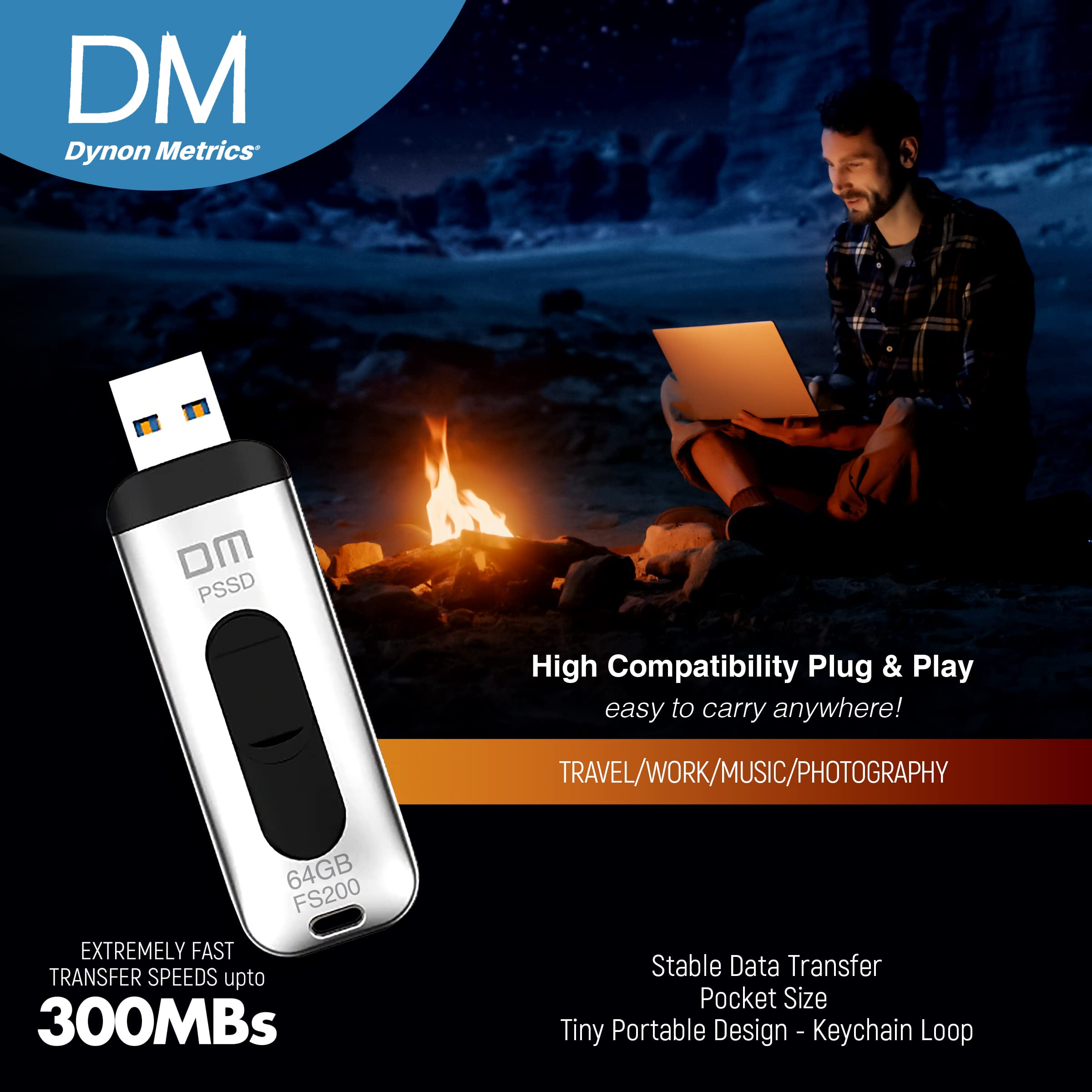 Dynon Metrics External SSD Flash Drive – External SSD Drive with Retractable USB-A Connectivity – Portable SSD for Travel, Office, Work from Home – Sleek and Durable Alloy SSD External Stick 256 GB