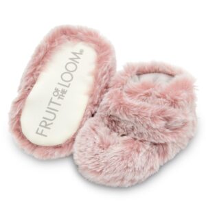 fruit of the loom cozy thermal wrap booties with non-skids for baby girls, boys, unisex - pink (6-12 months)