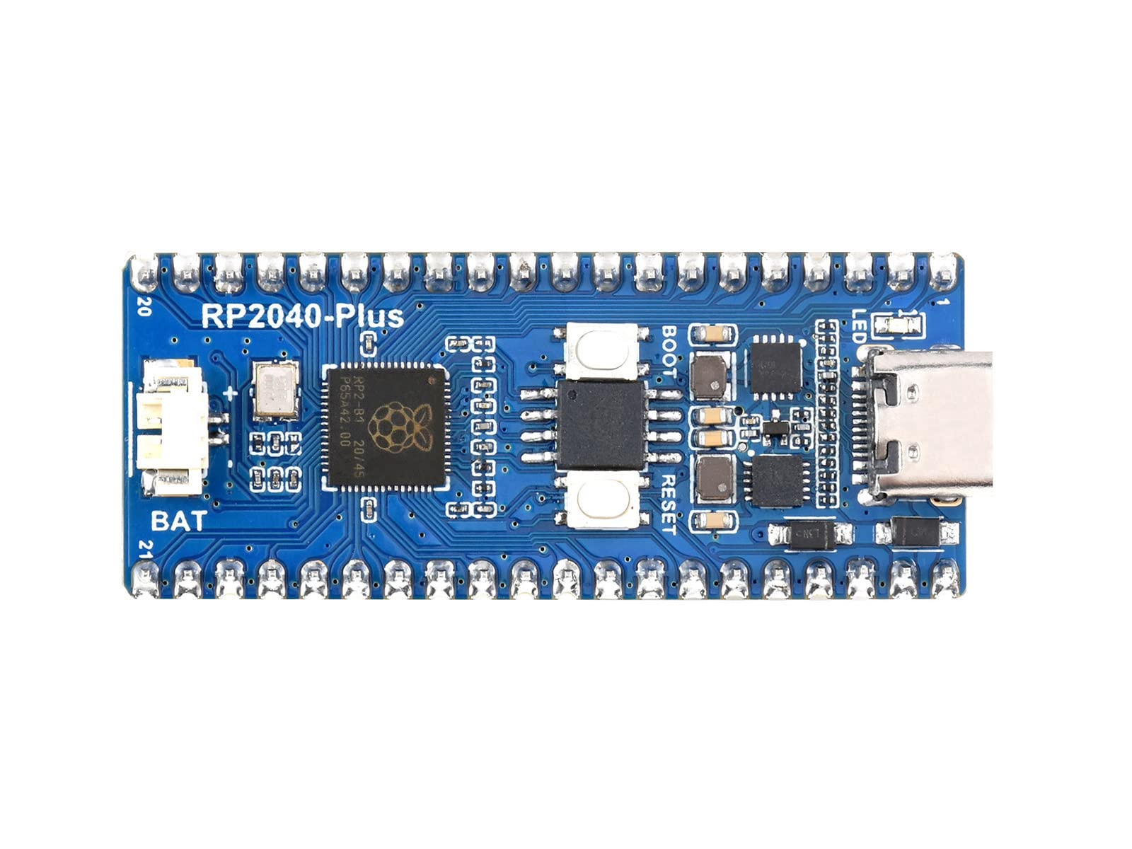 waveshare RP2040-Plus Board (Without Header), Pico-Like MCU Board Based on Raspberry Pi RP2040, Dual-Core Arm Cortex M0+ Processor Onboard 4MB Flash,USB-C Connector, Recharge Header,etc