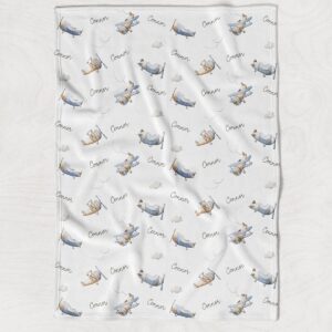 Stork Wares Retro Airplanes Personalized Baby Boy Swaddle Blanket, White, 30x40inch (BB343)