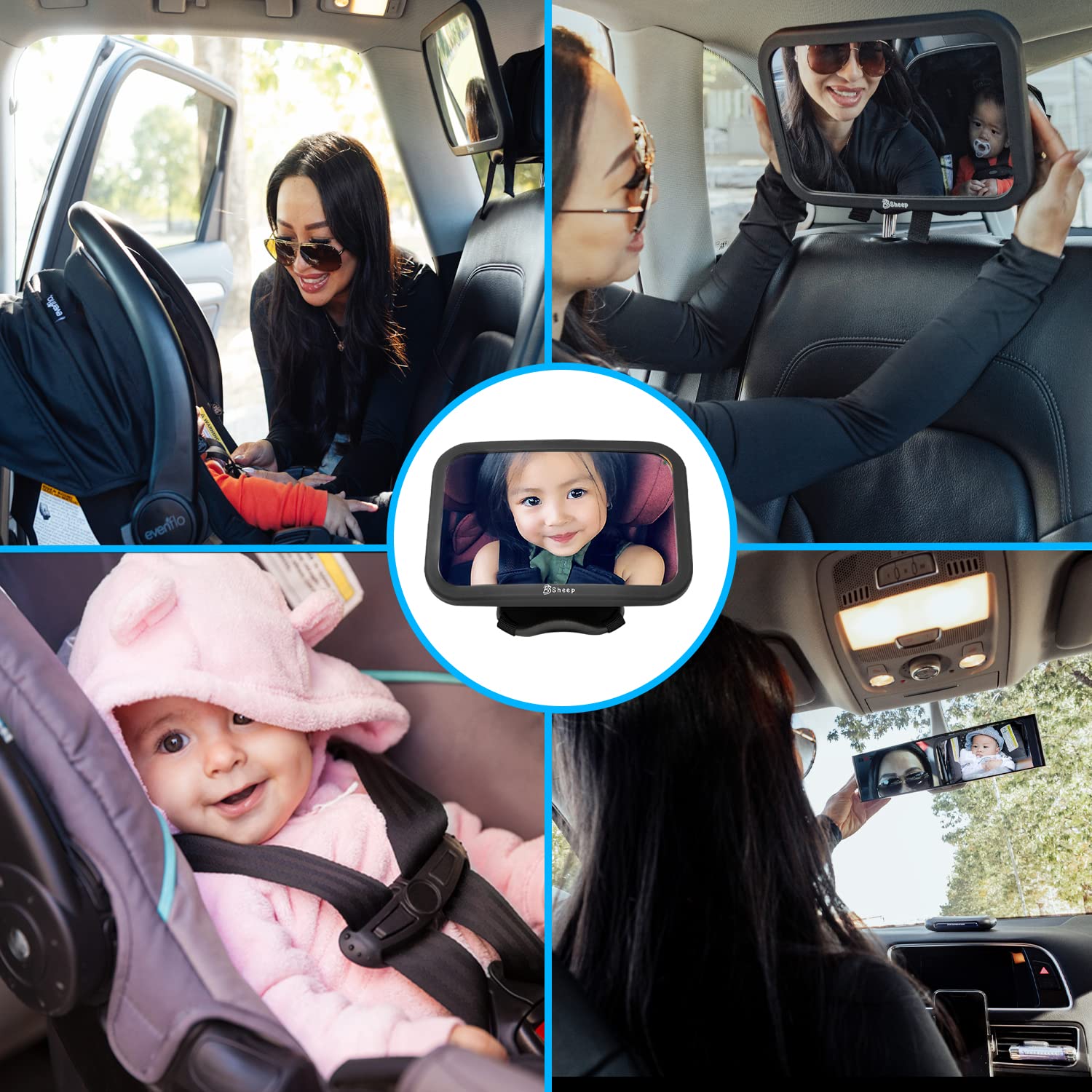 BB Sheep Baby Car Mirror for Back Seat Rear Facing - Shatterproof 360° infant Car Seat Mirror With Wide Angle Lens View, Crash Tested and Certified for Safety