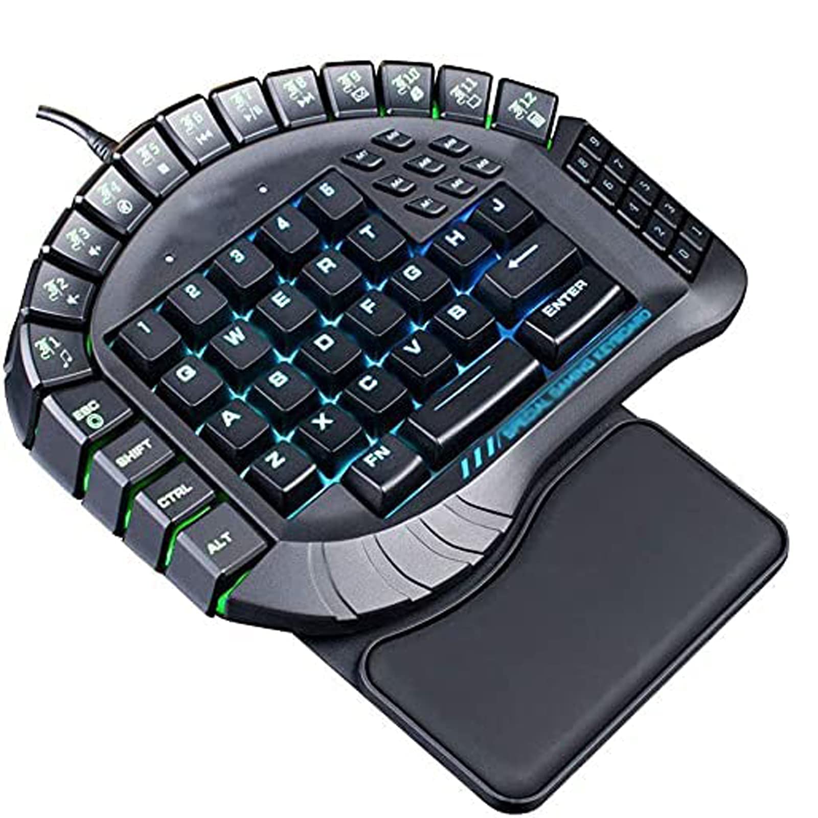 CNGY One Handed Mechanical Gaming Keyboard Portable 60 Keys Keypad, Single Gamer Controller With Wrist Rest for Computer/PC/Laptop