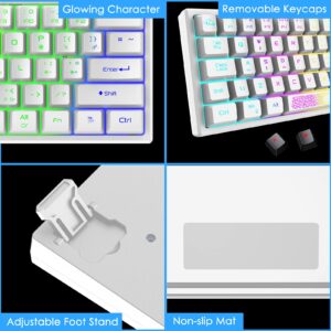 Gaming Keyboard and Mouse Combo Mini Portable with Chroma RGB Backlit Ergonomic 62Key Layout 19Key Anti-ghosting Mechanical Feel 3200DPI Honeycomb Mice USB Wired for PC Mac Gamer Laptop Typists(White)