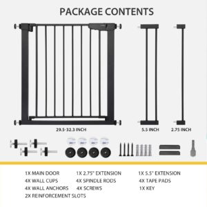 Cumbor 29.7"-46” Auto Close Safety Baby Gate,Black & Cumbor 29.7"-40.6” Auto Close Safety Baby Gate,Black