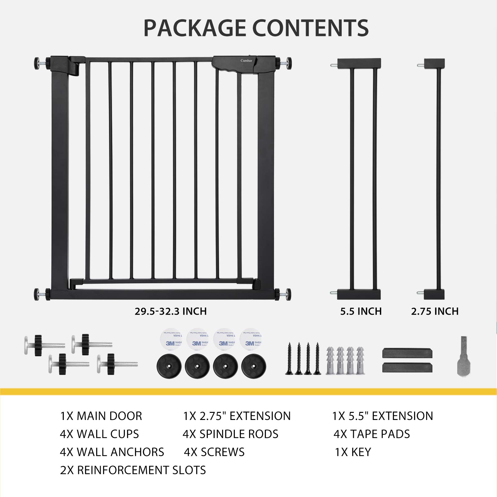 Cumbor 29.7"-46” Auto Close Safety Baby Gate,Black & Cumbor 29.7"-40.6” Auto Close Safety Baby Gate,Black