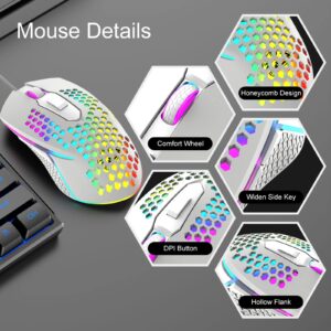 Gaming Keyboard and Mouse Combo Mini Portable with Chroma RGB Backlit Ergonomic 62Key Layout 19Key Anti-ghosting Mechanical Feel 3200DPI Honeycomb Mice USB Wired for PC Mac Gamer Laptop Typists(White)