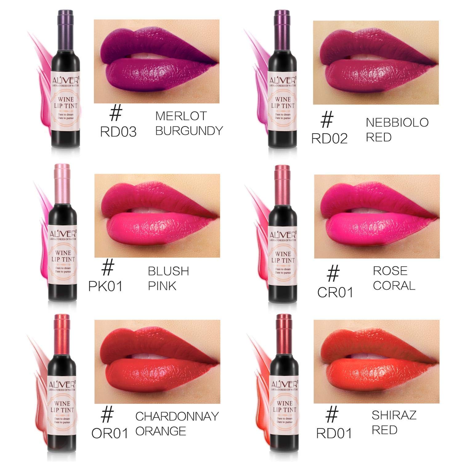 Wine Lip Tint, Lip Stain Long Lasting Waterproof, 6 Colors /Set Wine Bottles Lipstick Matte Lip Gloss, Moisturizing and Non Stick Cup Liquid Lip Tint Stain, Not Smudge Lip Makeup Natural Lipstick