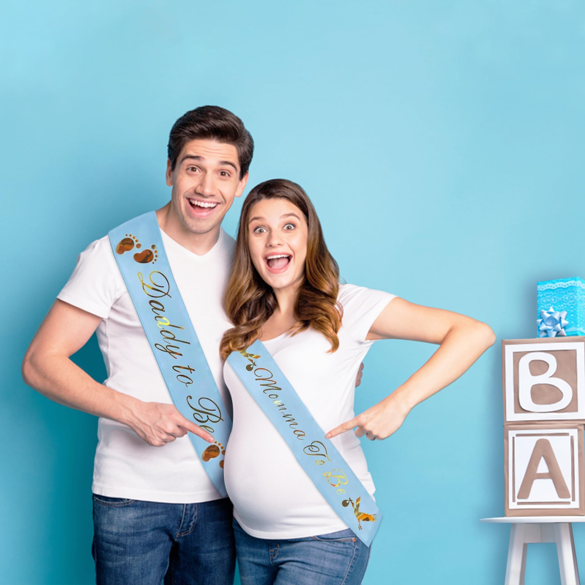 Daddy To Be & Mommy To Be Sash For Baby Shower- Blue w/Gold Lettering Baby Gender Reveal Ideas Boy Ideas Dad Diaper Party Favor New Father Gift Prince Decorations Dadchelor Baby Gifts Little Man