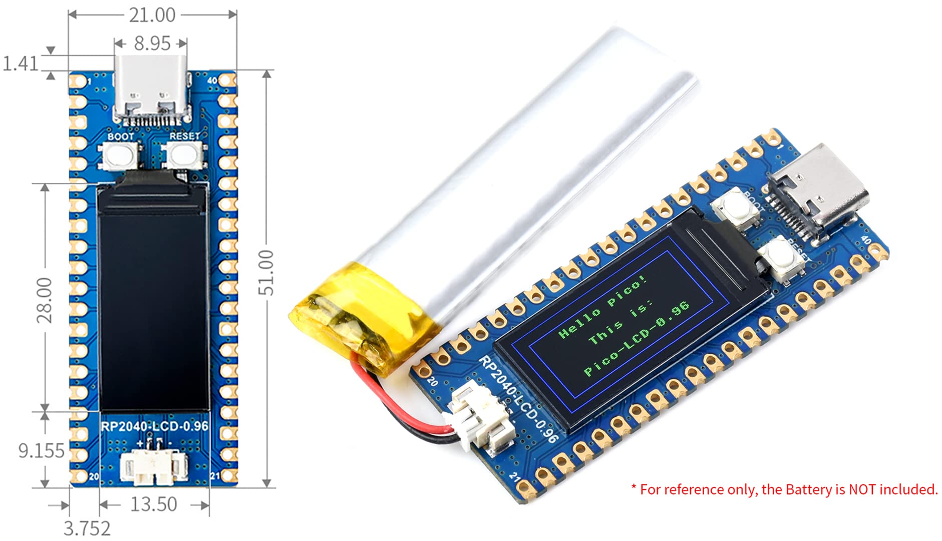 waveshare RP2040 MCU Board with Pre-Soldered Header, Onboard 0.96inch 160x80 IPS LCD Display, Pico-Like MCU Board Based on Raspberry Pi RP2040, Dual-Core Arm Cortex M0+ Processor