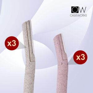 OASISWORKS Dermaplane Eyebrow Razor for Women | 6 pc. Eco-Friendly Biodegradable Hair Trimmer and Face Razor for Women | Eyebrow Trimming | Removable Blades Made from Biodegradable Materials