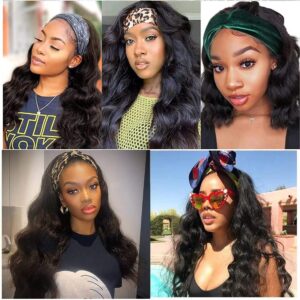 Headband Wigs for Black Women Human Hair 18 Inch Glueless Body Wave Headband Wig Human Hair 100% Brazilian Virgin Hair Machine Made Head band Wig 150% Density