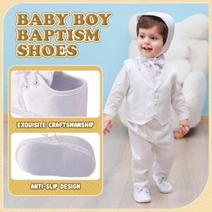 Booulfi Baby Boy Shoes 0-3 Months Walking White Infant Newborn Shoes Booties Easter Baptism Christening Outfits Gifts for Boys Girls