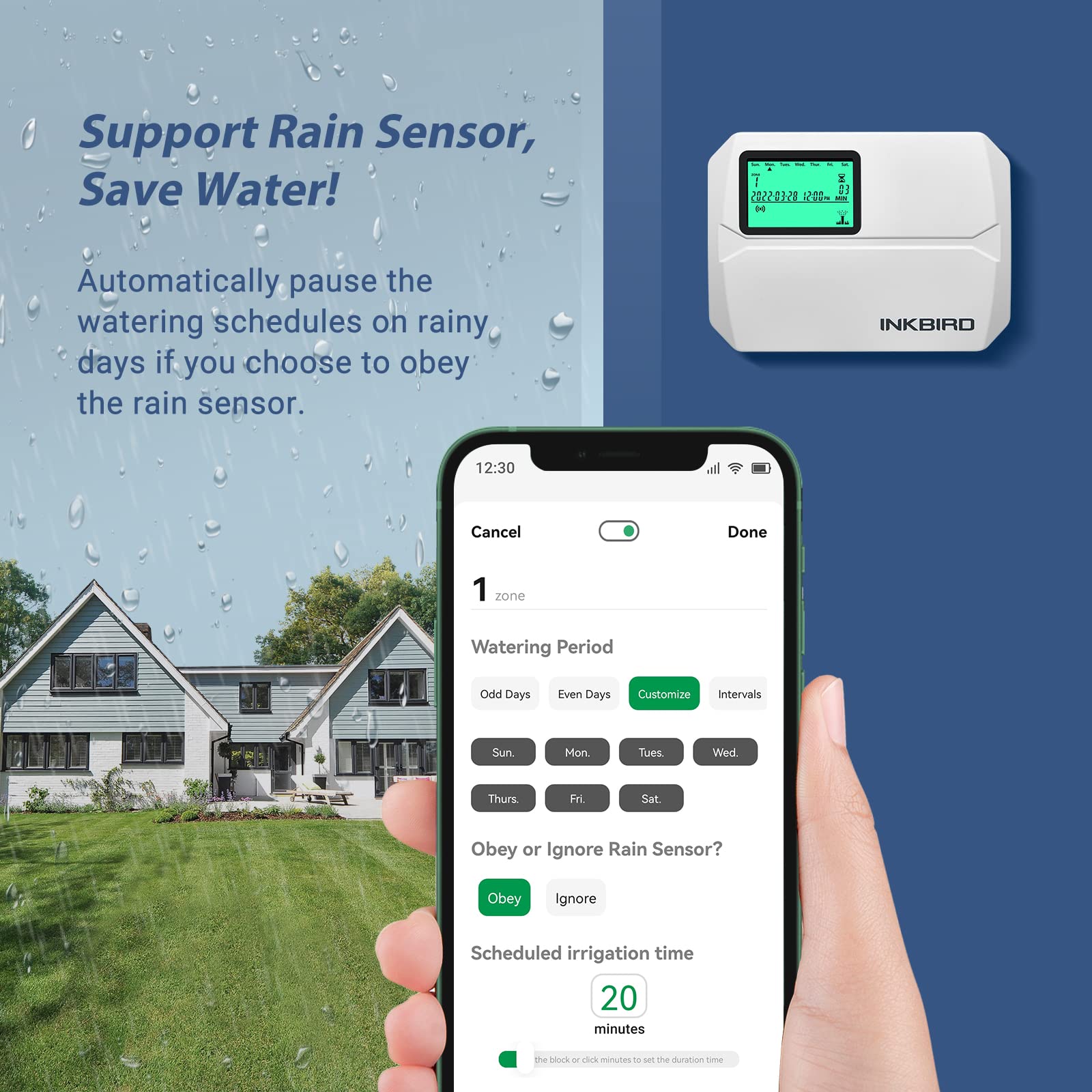 Inkbird Smart Sprinkler Controller WiFi 8 Zone, Indoor Irrigation System Controller, 8 Station, Remote Monitoring, Seasonal Adjustment