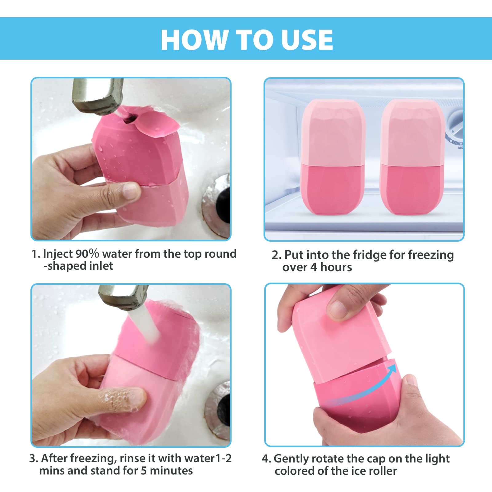 Ice Roller for Face and Eye, Gua Sha Face Massage, Facial Beauty Ice Roller, Silicone Ice Mold for Face Beauty (Pink)