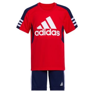 adidas boys' baby 2 piece game time short set, vivid red, 24 months