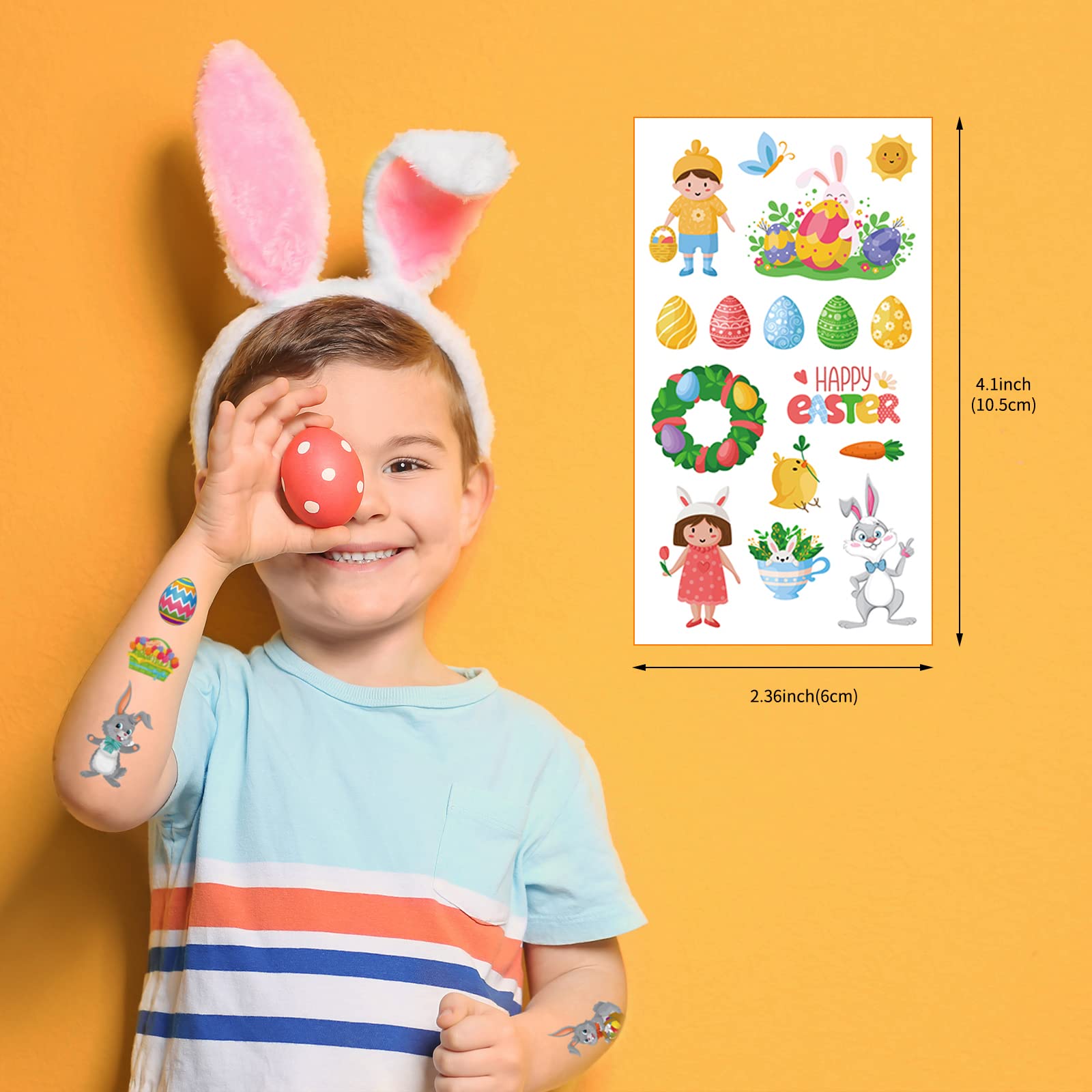 QUCHENG Kids Easter Temporary Tattoos Egg Rabbit Body StickersCartoon Tattoos Waterproof Partywind Bunny Party Accessories Girls Boys 10 sheets (Type A)