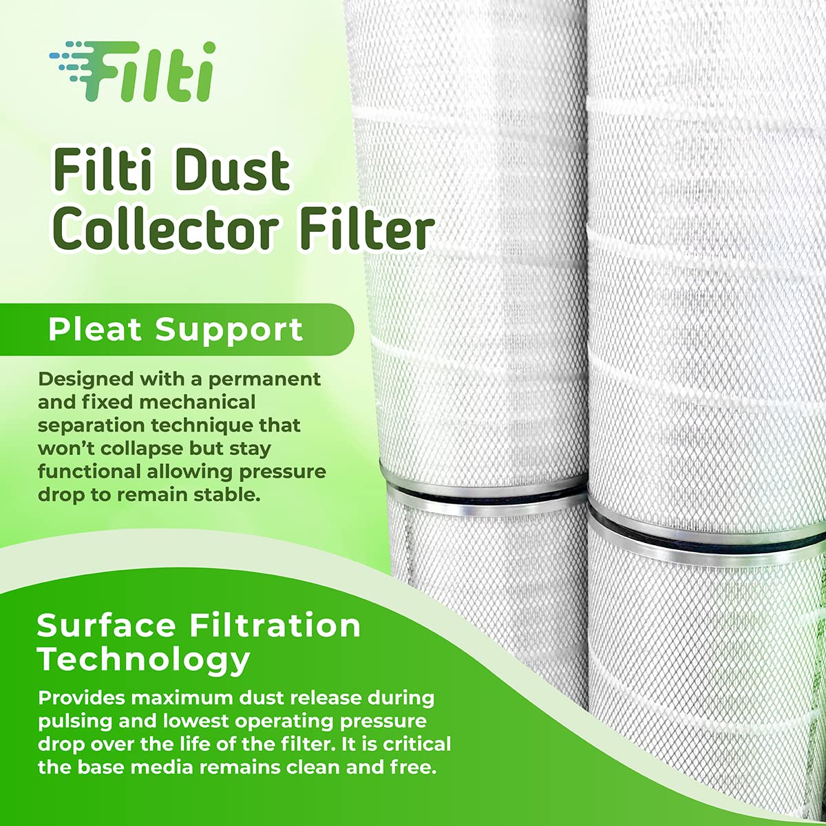 Filti Dust Collector Replacement Filter - 12.75 x 8.48 x 26 - Nano FR - Open/Closed MERV 15