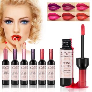 wine lip tint, lip stain long lasting waterproof, 6 colors /set wine bottles lipstick matte lip gloss, moisturizing and non stick cup liquid lip tint stain, not smudge lip makeup natural lipstick