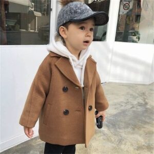 POLG Toddler Kids Plaid Coat Elegant Notched Collar Double Breasted Wool Blend Over Pea Coat Baby Girls Boys Trench Coat (Khaki, 3-4 Years)3-4T