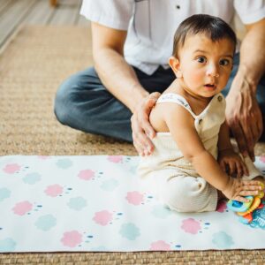 Suqoon Portable Baby Diaper Changing Pad - 16" x 30" - Waterproof, Foldable - Vegan Leather Stylish Mat for Newborns & Toddlers - Carry Along in Your Bag - Ideal for Mothers - Clouds