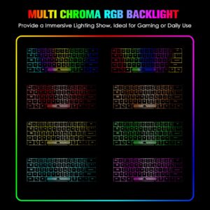 Gaming Keyboard and Mouse Combo Mini Portable with Chroma RGB Backlit Ergonomic 62Key Layout 19Key Anti-ghosting Mechanical Feel 3200DPI Honeycomb Mice USB Wired for PC Mac Gamer Laptop Typists(White)