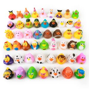 xy-wq 50 pack rubber duck for jeeps ducking - 2.3 inch bulk floater duck for kids - baby bath toy assortment - party favors, birthdays, bath time, and more (50 varieties)