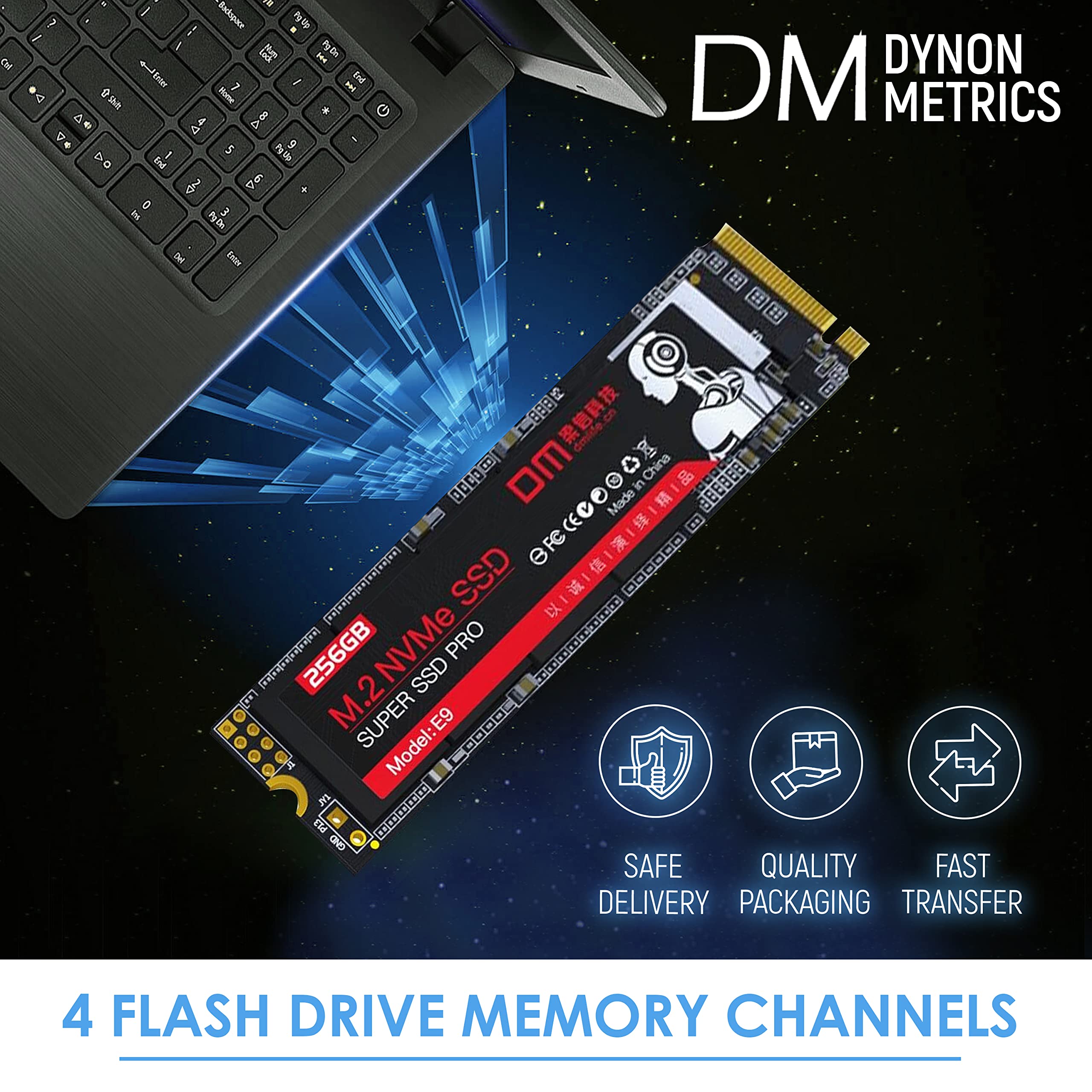 Dynon Metrics PCIe NVMe M.2 Internal SSD Hard Drive – NVMe1.3 Standard Internal SSD Board – Fast Speed Data Transfer – Compact Internal Solid State Drive – 4 Flash Drive Memory Channels - 256 GB