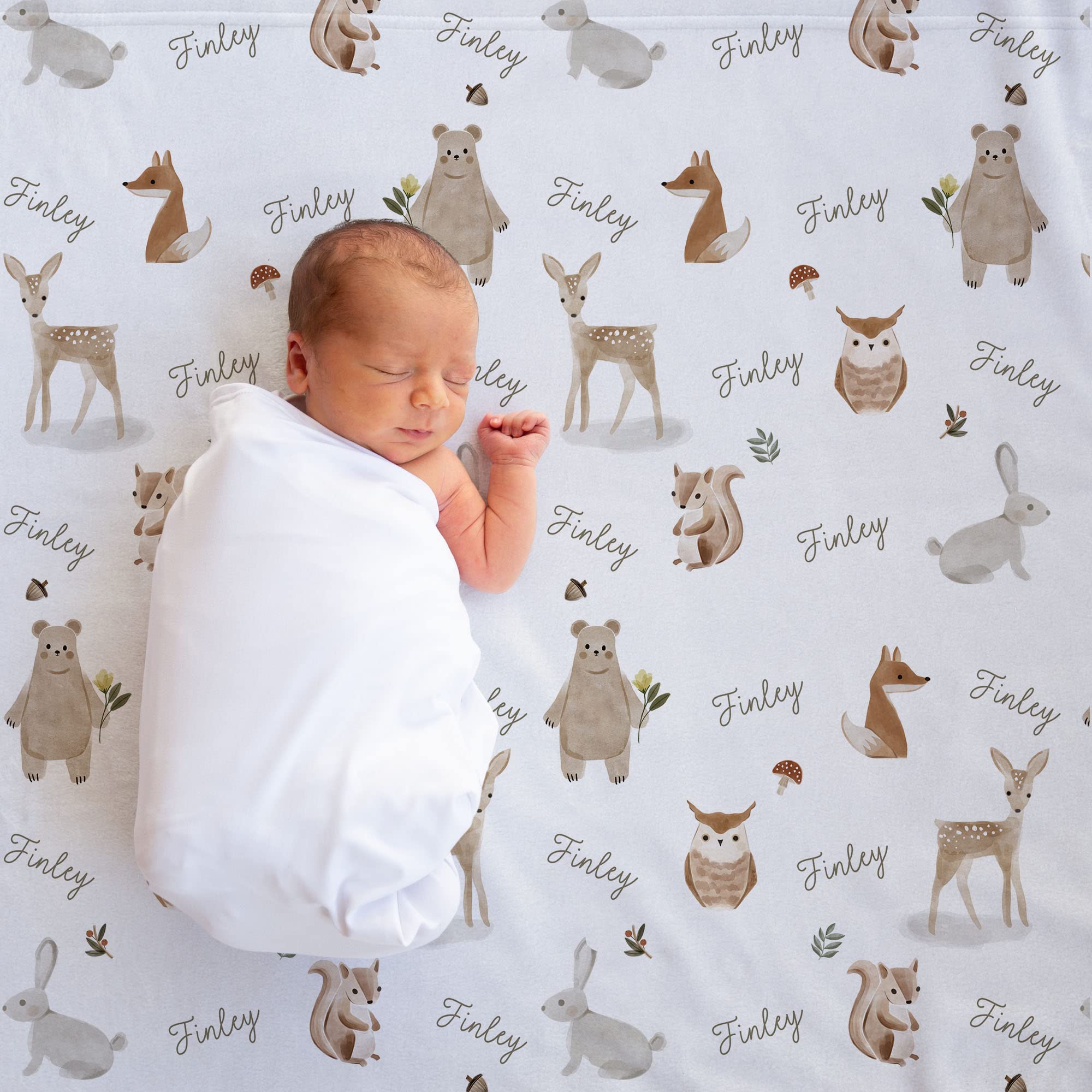 Stork Wares Boho Woodland Animals Unisex Baby Swaddle Blanket, White, 30x40'' (BB342)