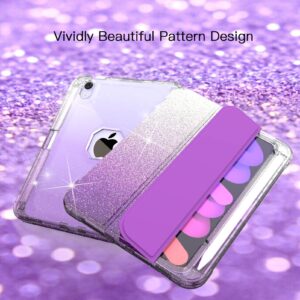 TIMISM for iPad Mini 7 A17 Pro Case, iPad Mini 7th/6th Generation Case (2024/2021), with Pencil Holder, Glitter Sparkly Leather Cover Clear TPU Back, Trifold Stand Folio Smart Case, Gradient Purple