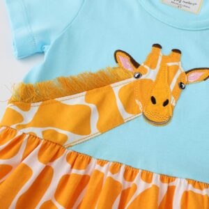 RETSUGO Little Girls A-Line Dress Kids Cute Giraffe Short Sleeve Summer Sundress Toddler Girl Casual Cotton Outfits for Party 1-8 Years Giraffe-1056-2T