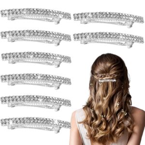 8 pieces rhinestone hair barrettes bling silver hair clips metal spring hair grip clips two row rhinestone hair clips rhinestone hair pin hair jewelry accessories crystal clips for women