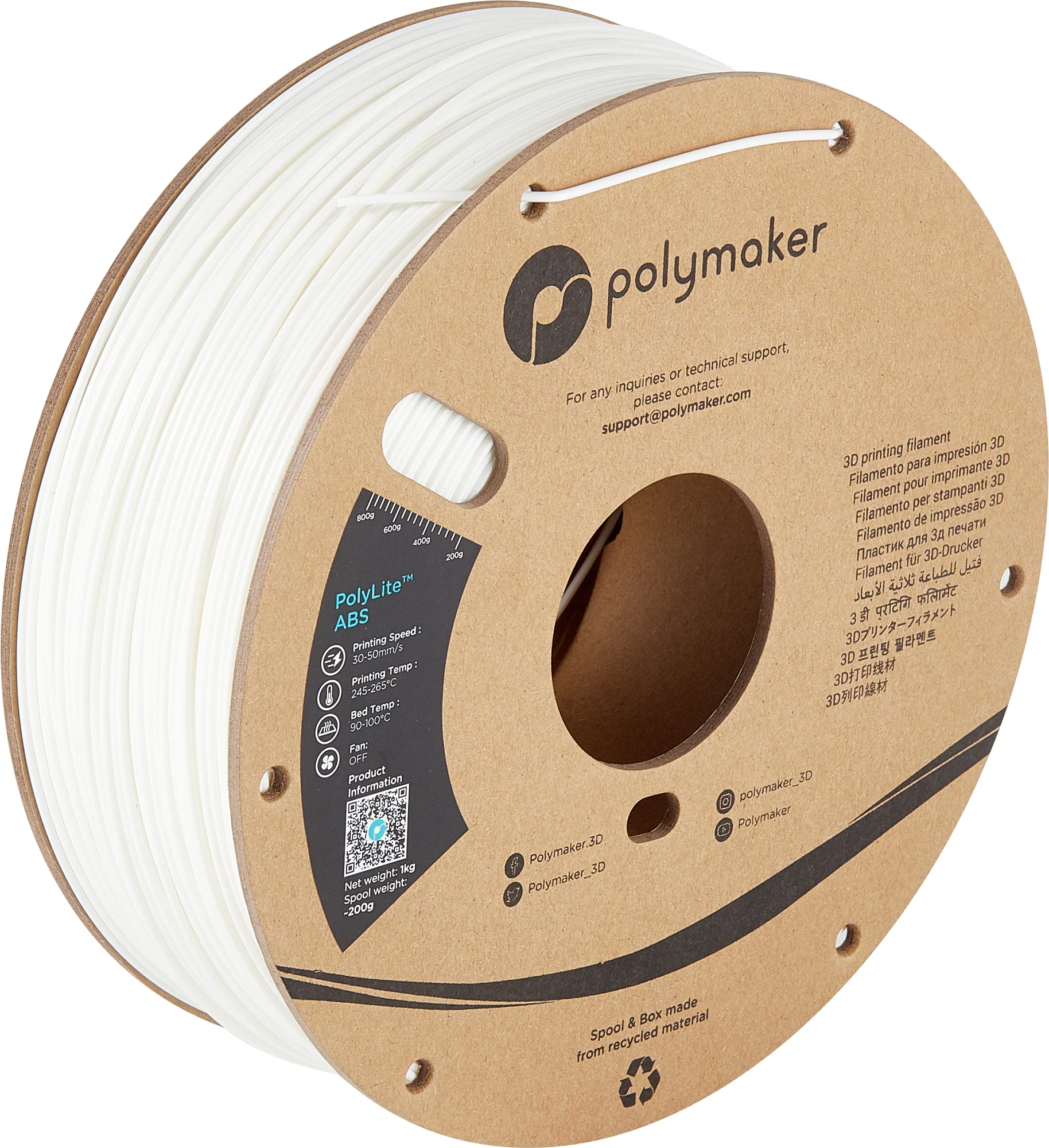 2.85mm(3mm) ABS Filament 2.85mm White ABS, 1kg Heat Resistant ABS - Polymaker PolyLite ABS 3D Printer Filament 2.85mm White Filament, Print with 2.85mm Openning 3D Printers Only