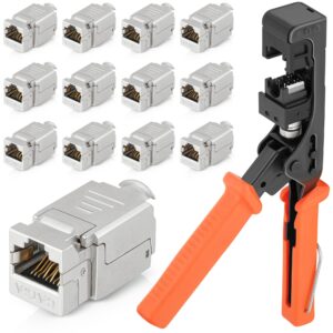 everest media solutions easyshield (cat6a kit) - speed termination tool, with 12 slim profile, 90-degree rj45 shielded keystone jacks - f/stp punch down crimper - tested for cat5e, cat6, cat6a, cat7