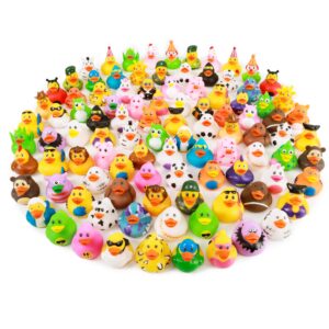 xy-wq 100 pack rubber duck for jeeps ducking - 2.3 inch bulk floater duck for kids - baby bath toy assortment - party favors, birthdays, bath time, and more (50 varieties)